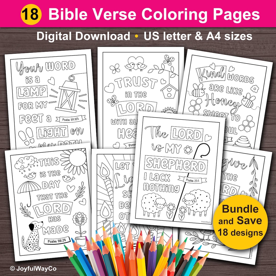 18 Bible Verse Coloring Pages for Kids Bundle. Christian Coloring ...