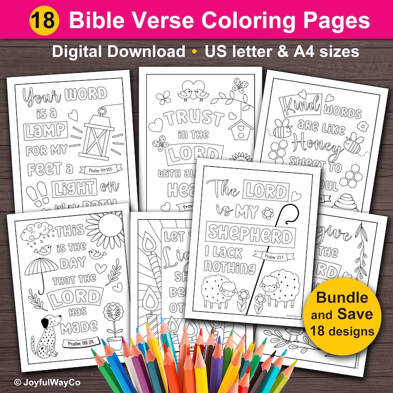 18 Bible Verse Coloring Pages for Kids Bundle. Christian Coloring ...