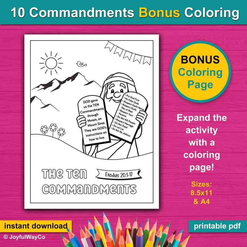 The Ten Commandments Bible Activity Placemat for Kids. Sunday School ...