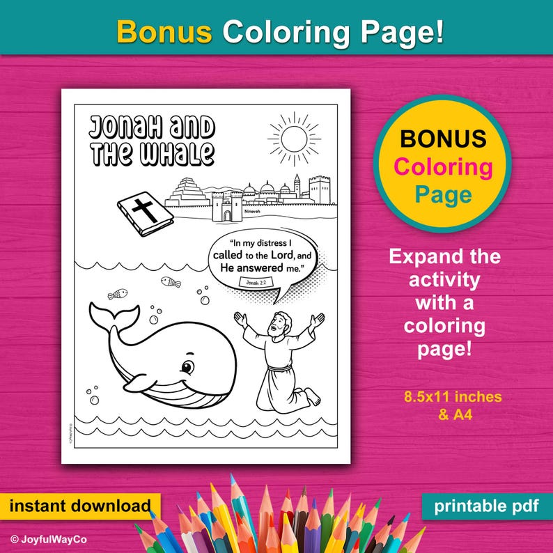 Jonah and the Whale Bible Activity Placemat for Kids. Jonah Bible ...