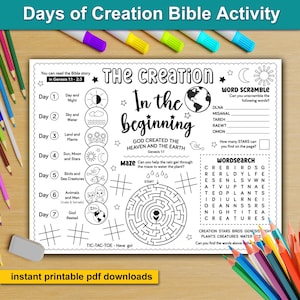 Creation Bible Story Activity Placemat for Kids. in the Beginning Bible ...
