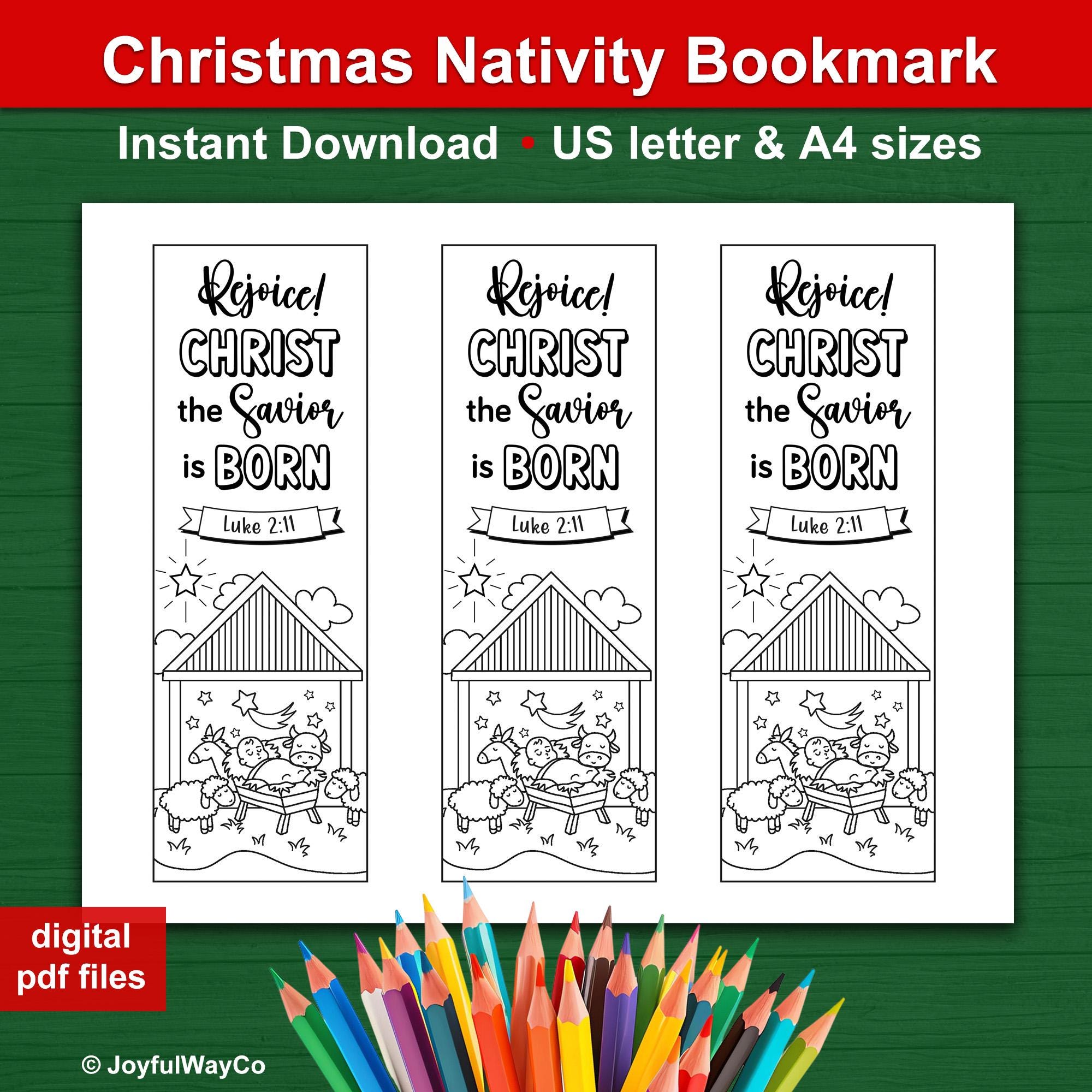 Christmas Nativity Coloring Bookmark for Kids. Sunday School Christmas ...