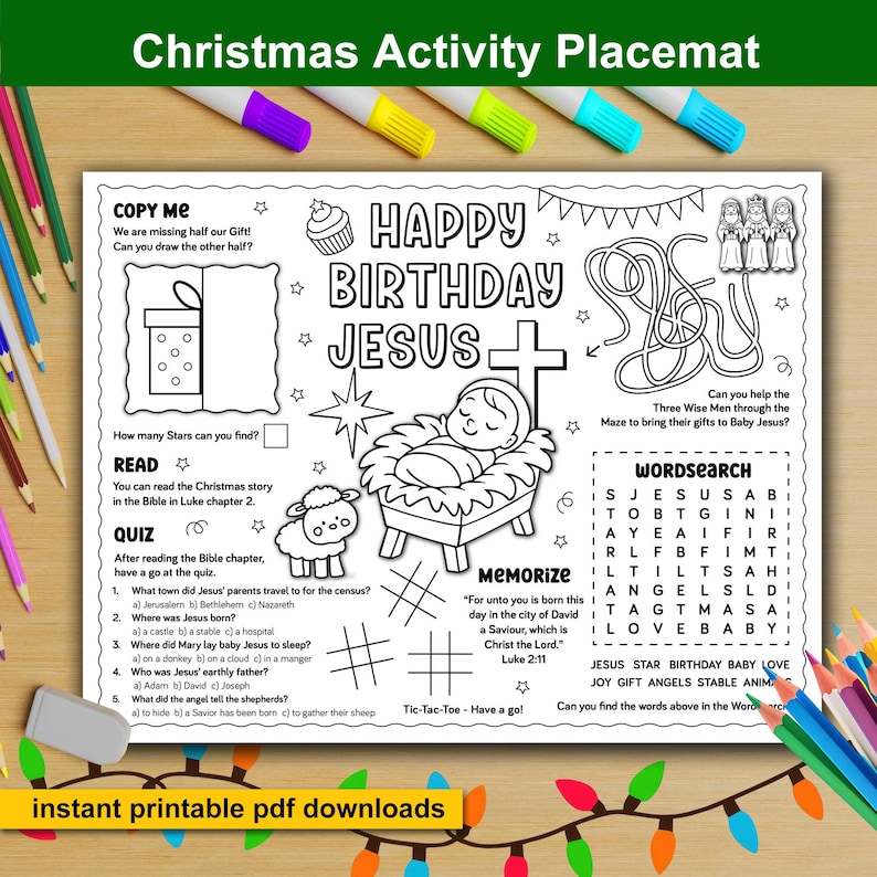Christmas Nativity Activity Placemat Printable Bundle for Kids ...