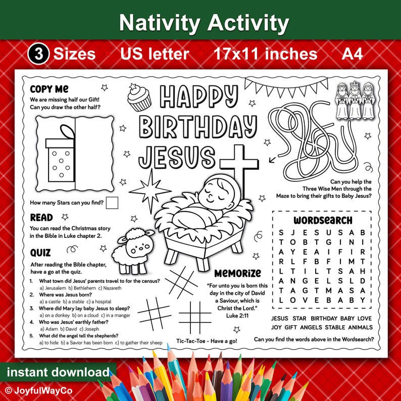 Christmas Nativity Bible Activity for Kids. Christmas Christian ...