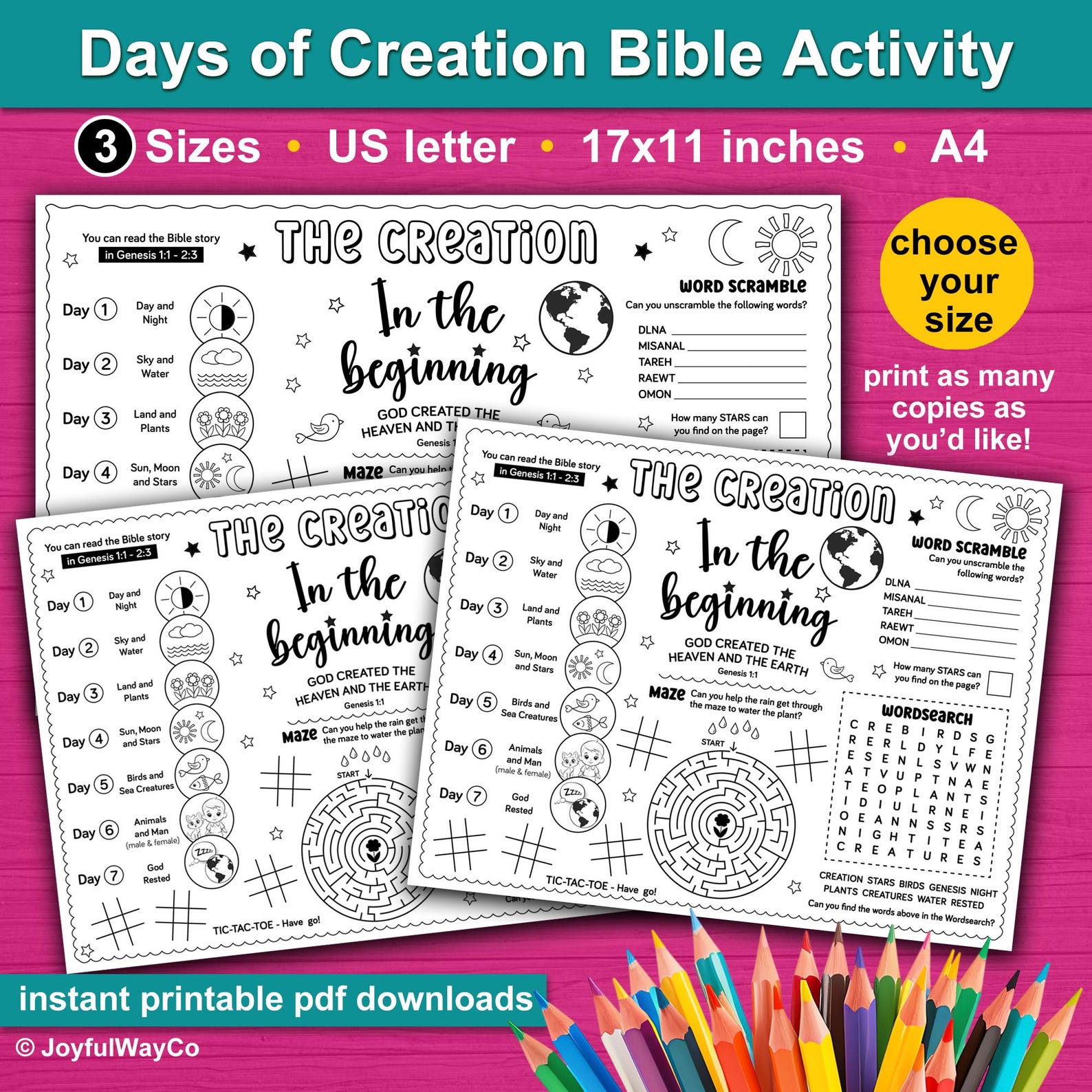 Creation Bible Story Activity Placemat for Kids. in the Beginning Bible ...