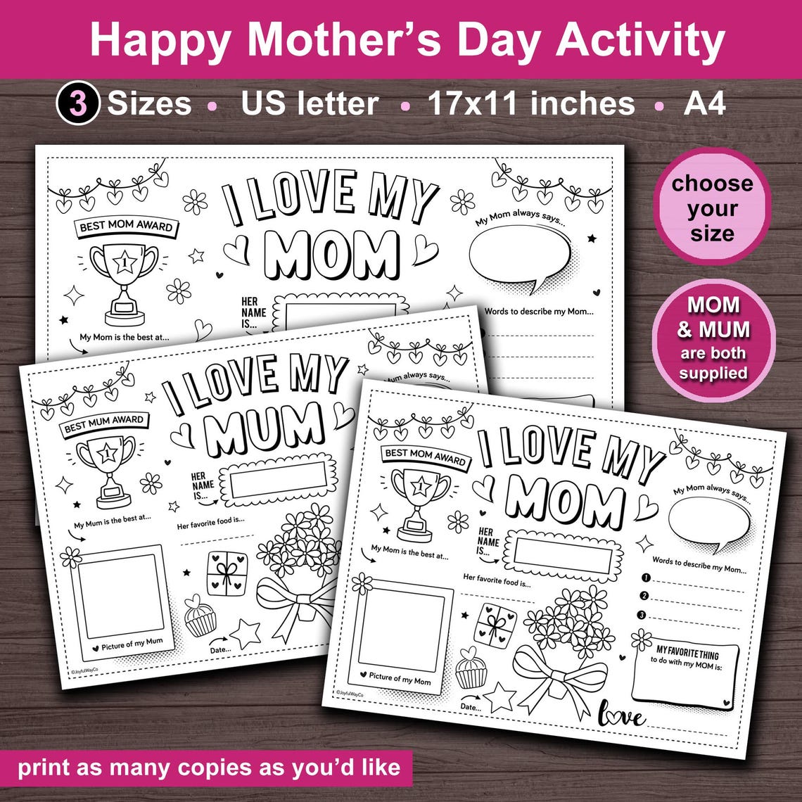 Mother's Day Activity Printable for Kids. I Love My Mom Coloring ...