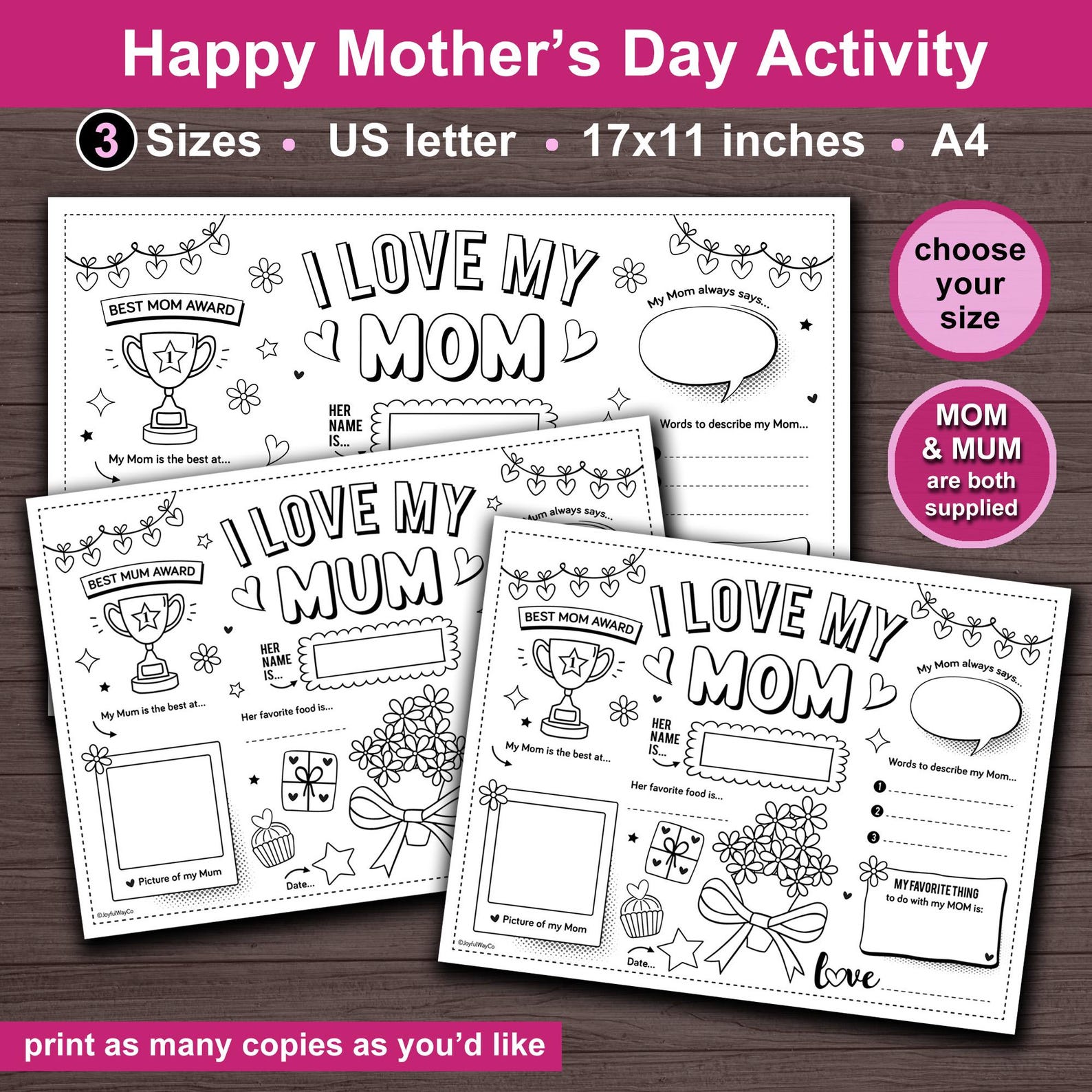 Mother's Day Activity Printable for Kids. I Love My Mom Coloring ...