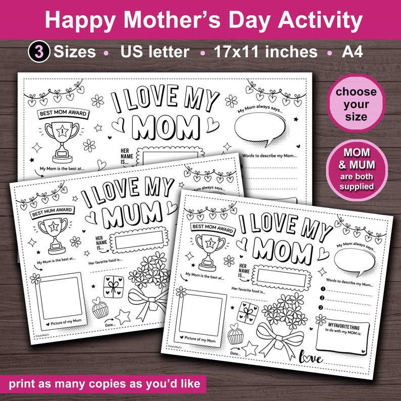 Mother's Day Activity Printable for Kids. I Love My Mom Coloring ...