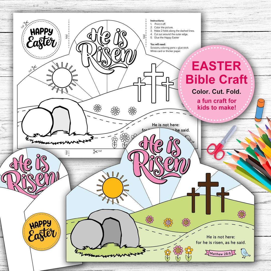 Easter Bible Craft for Kids. Easter Sunday School Activity, He is Risen ...
