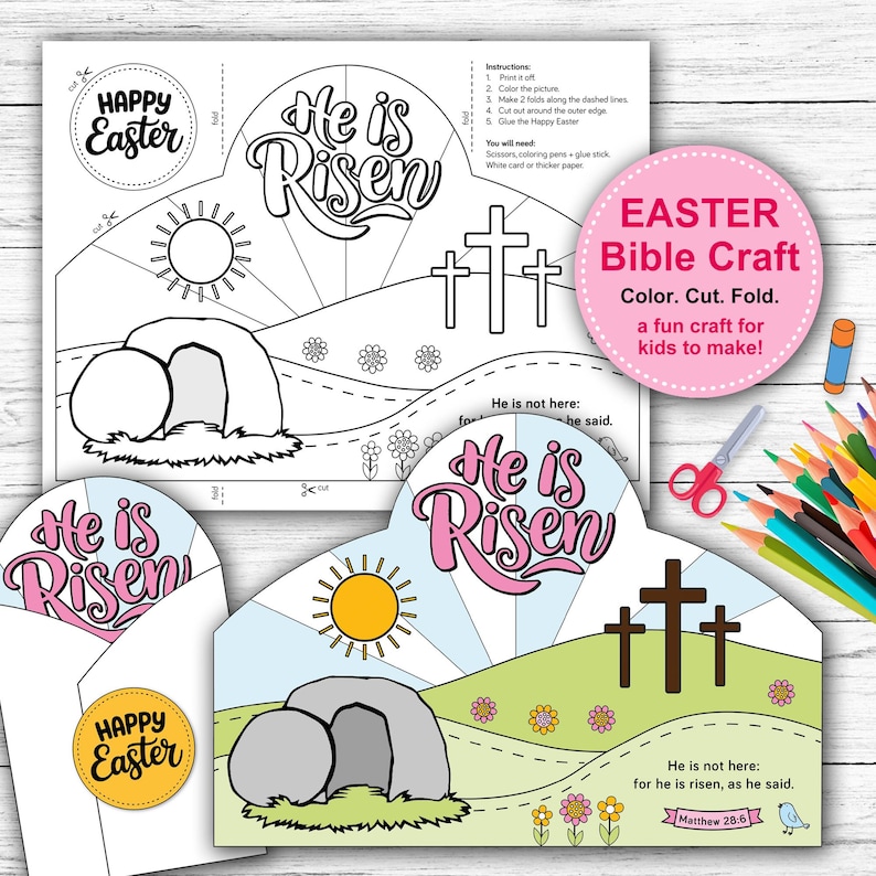 Easter Bible Craft for Kids. Easter Sunday School Activity, He is Risen ...