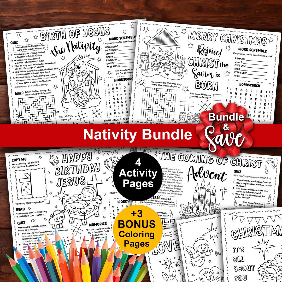 Christmas Nativity Activity Placemat Printable Bundle for Kids ...