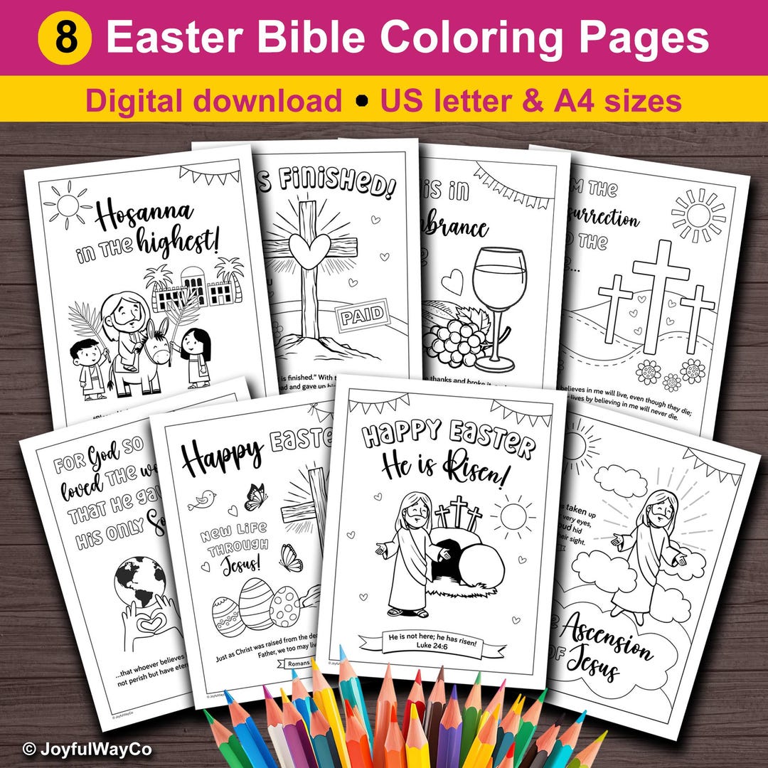 Easter Bible Verse Coloring Sheets for Kids. 8 Easter Christian ...