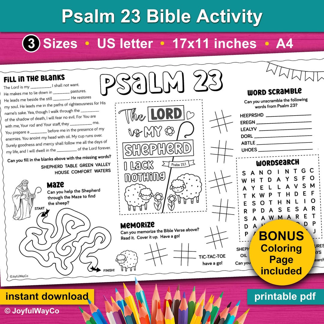Psalm 23 Activity Placemat for Kids. the Lord is My Shepherd Activity ...