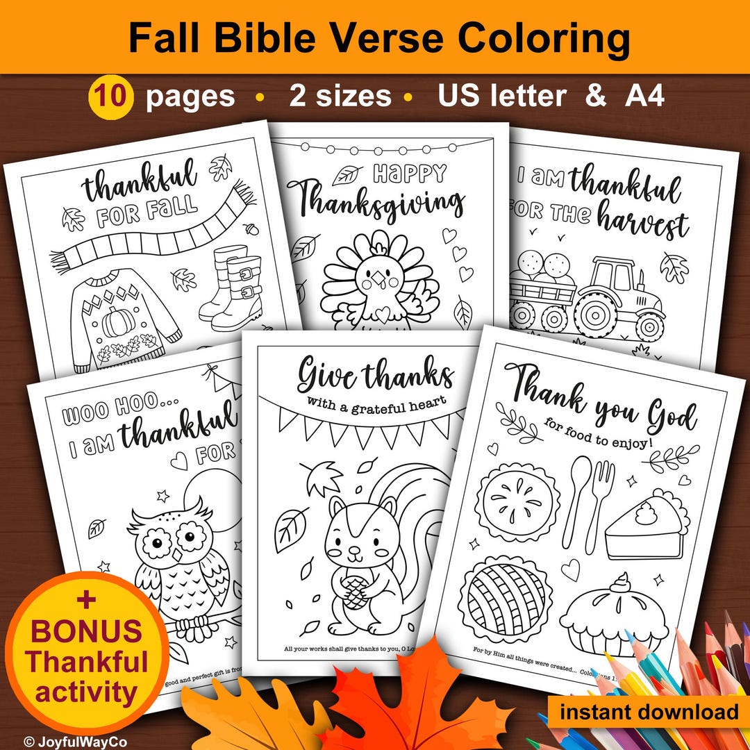 Fall Bible Verse Coloring Pages for Kids. Sunday School Printable ...