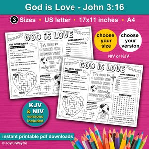 For God so Loved the World Activity Placemat for Kids. John 3:16 ...