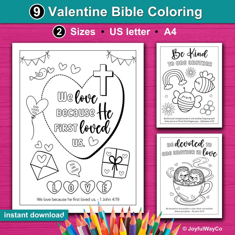 Valentines Bible Coloring Pages for Kids. Love Themed Christian ...