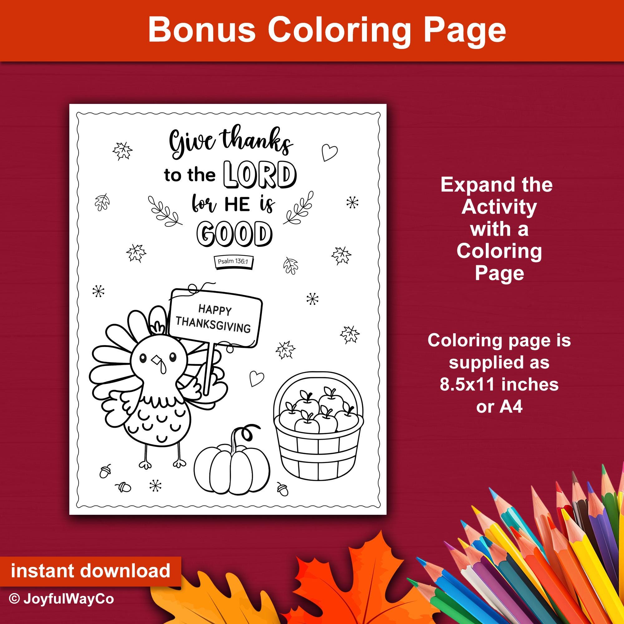 Thanksgiving Bible Activity Placemat for Kids, Thanksgiving Fall ...