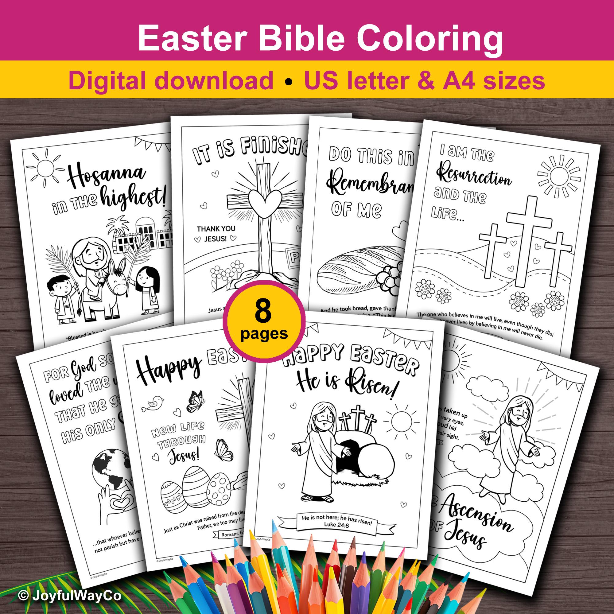 Easter Bible Verse Coloring Pages for Kids: Sunday School Activity (PDF ...