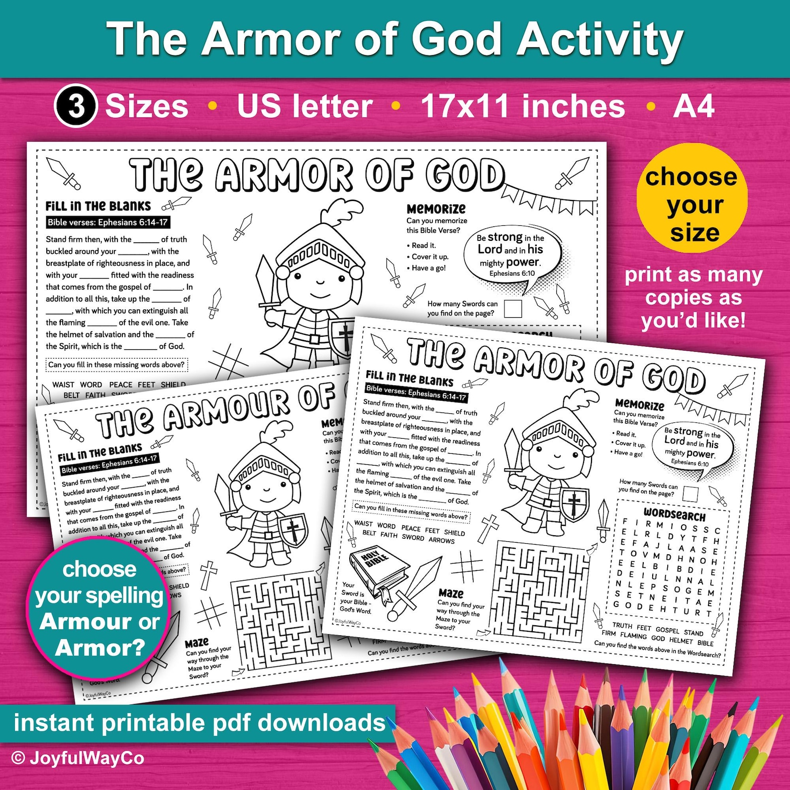 The Armor of God Bible Verse Activity Printable for Kids. Sunday School ...