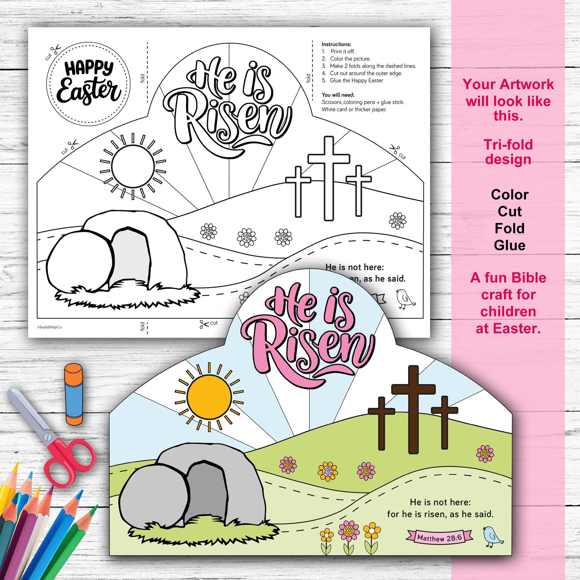 Easter Bible Craft for Kids. Easter Sunday School Activity, He is Risen ...
