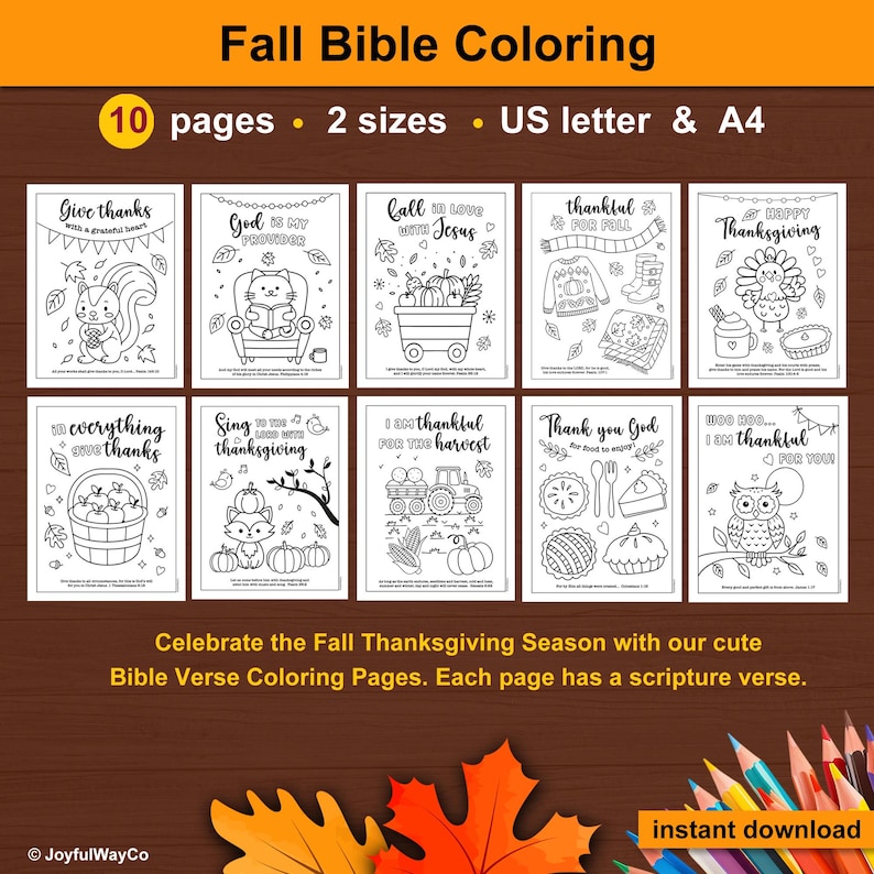 Fall Christian Coloring Pages Bundle for Kids. Thanksgiving Coloring ...