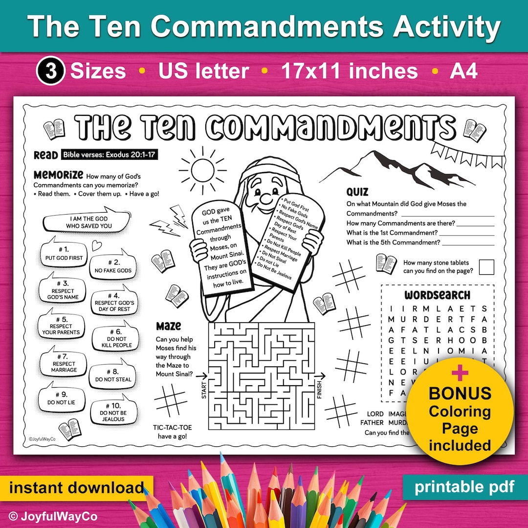 The Ten Commandments Bible Activity for Kids. the 10 Commandments ...