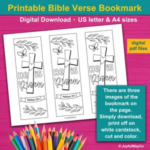 Printable Bible Verse Coloring Bookmark Craft He is Risen Bookmark ...