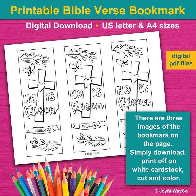 Printable Bible Verse Coloring Bookmark Craft He is Risen Bookmark ...
