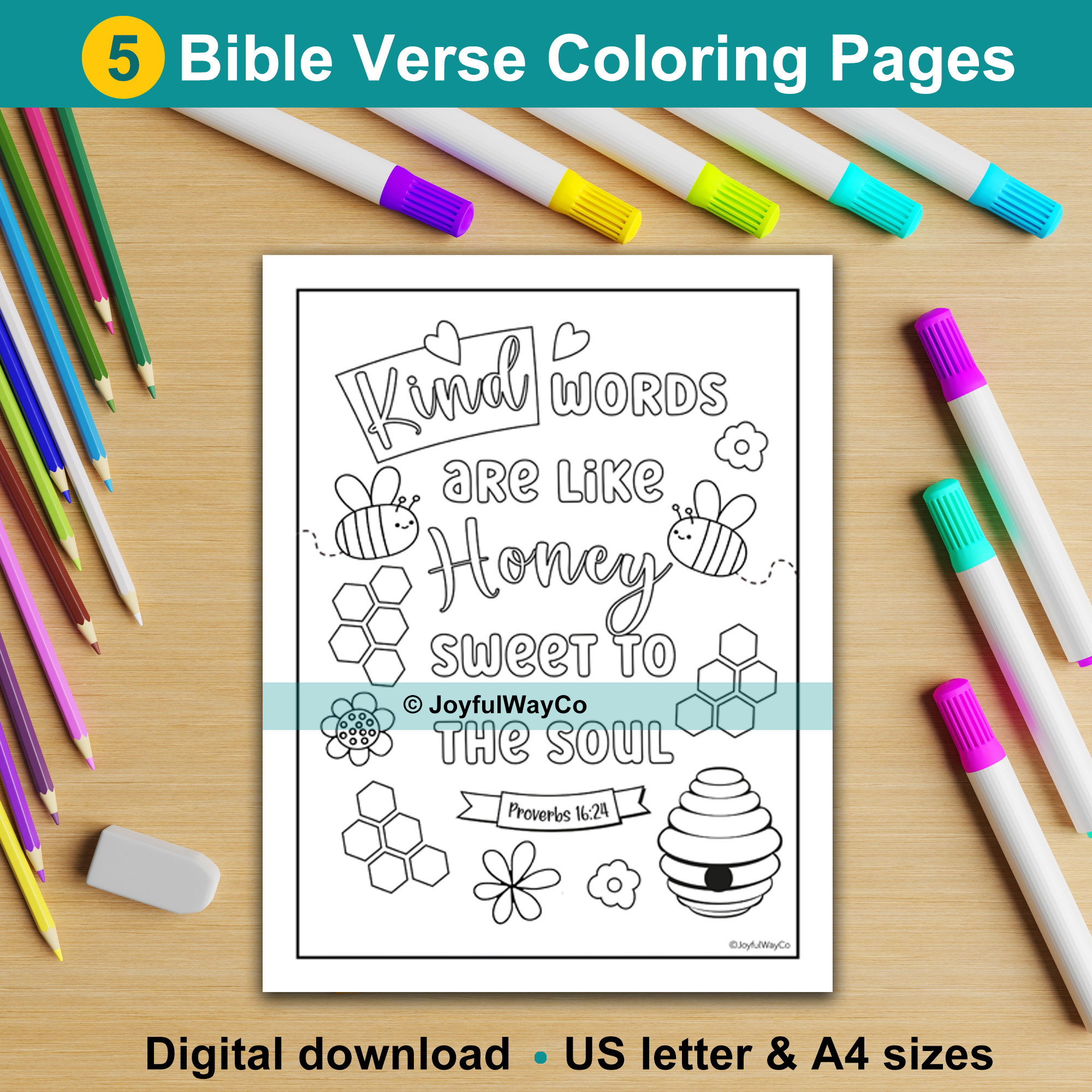 Bible Verse Coloring Pages for Kids: Christian Scripture Art (digital ...