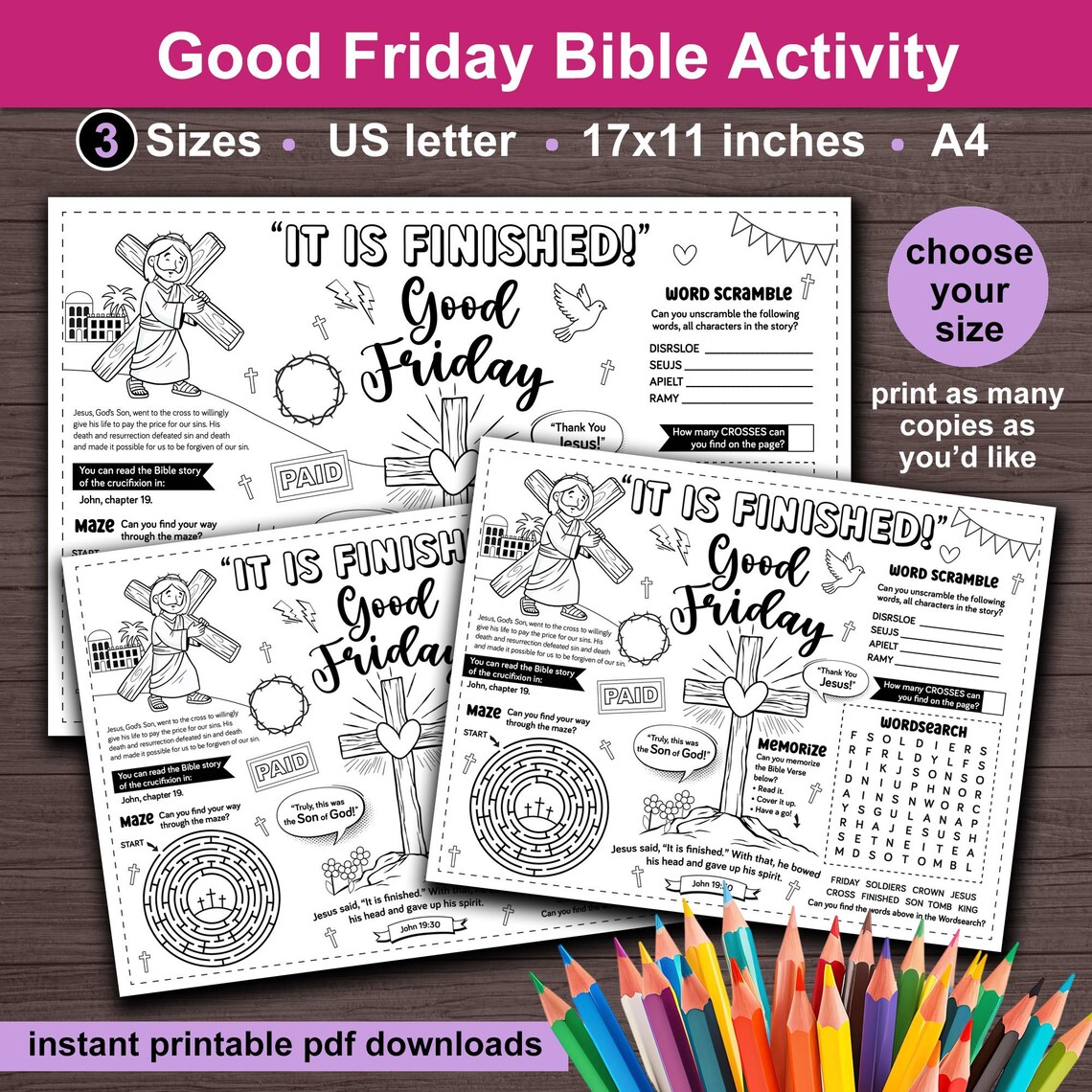Good Friday Bible Activity Printable for Kids. Sunday School Easter ...