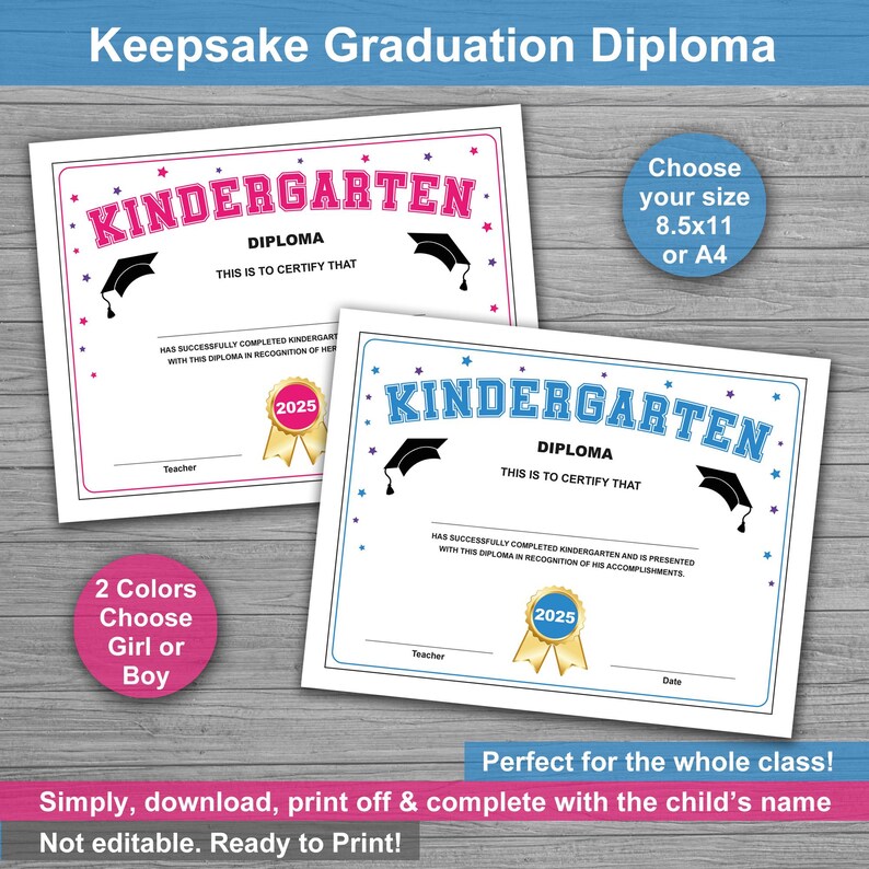 Printable Kindergarten Graduation Diploma Certificate for Girls and ...