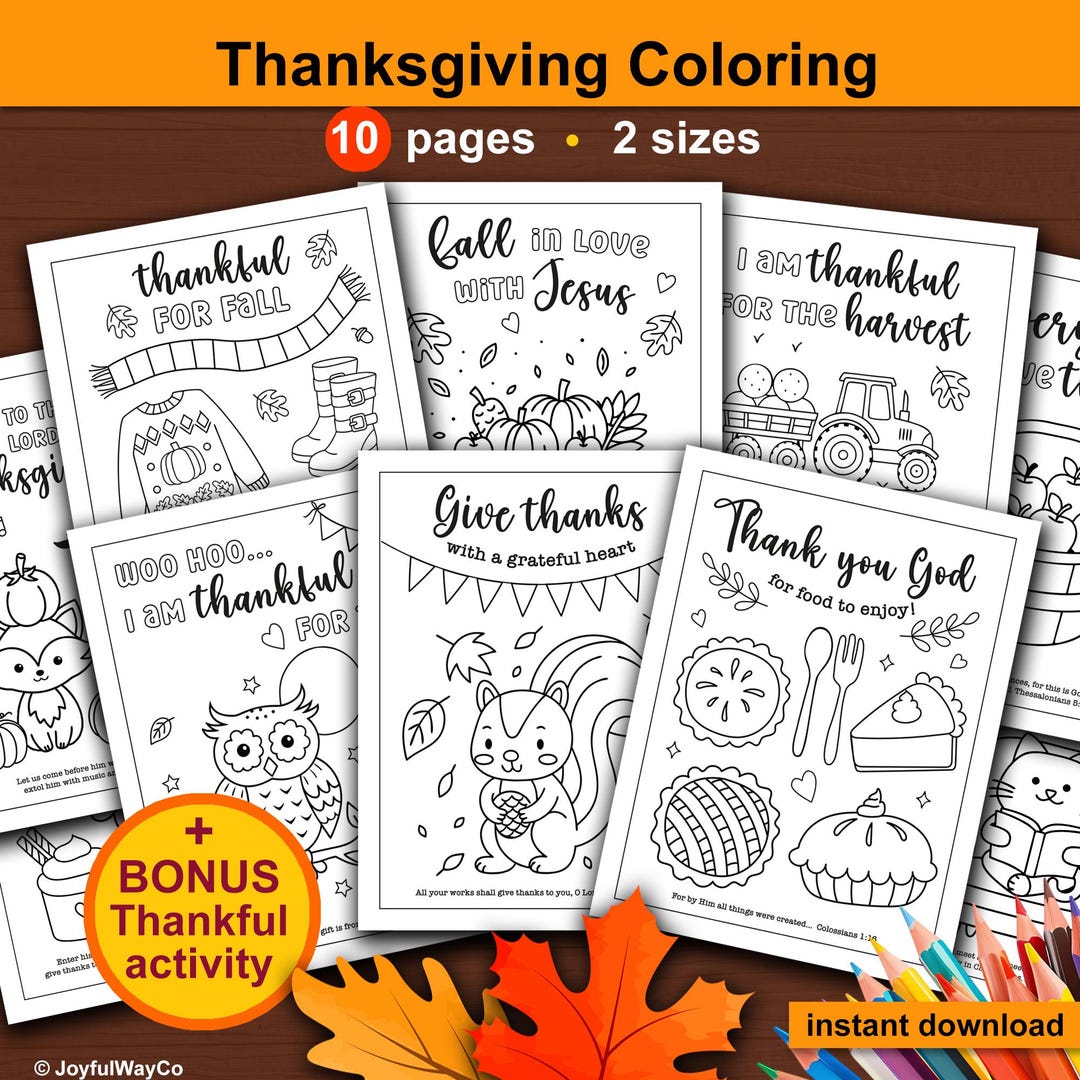 Thanksgiving Christian Coloring Pages Bundle for Kids. Bible Verse ...