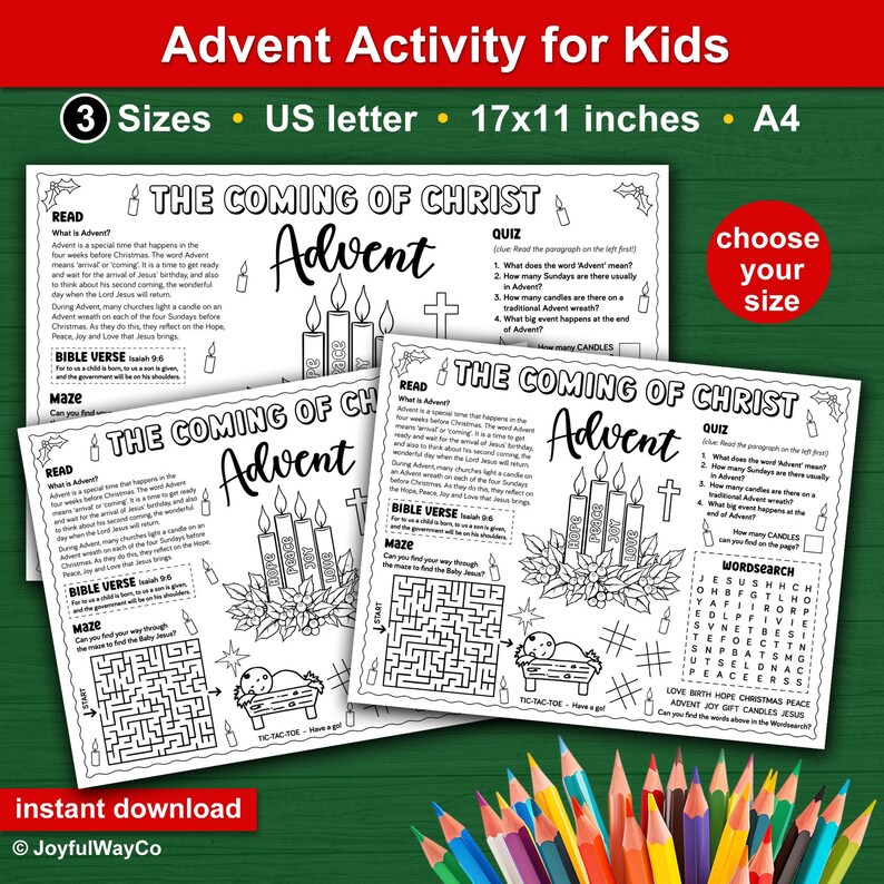Advent Activity Placemat for Kids. Christian Advent Bible Printable for ...