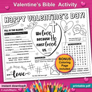 Valentine's Day Activity Placemat. Valentines Day Bible Activity Sheet ...