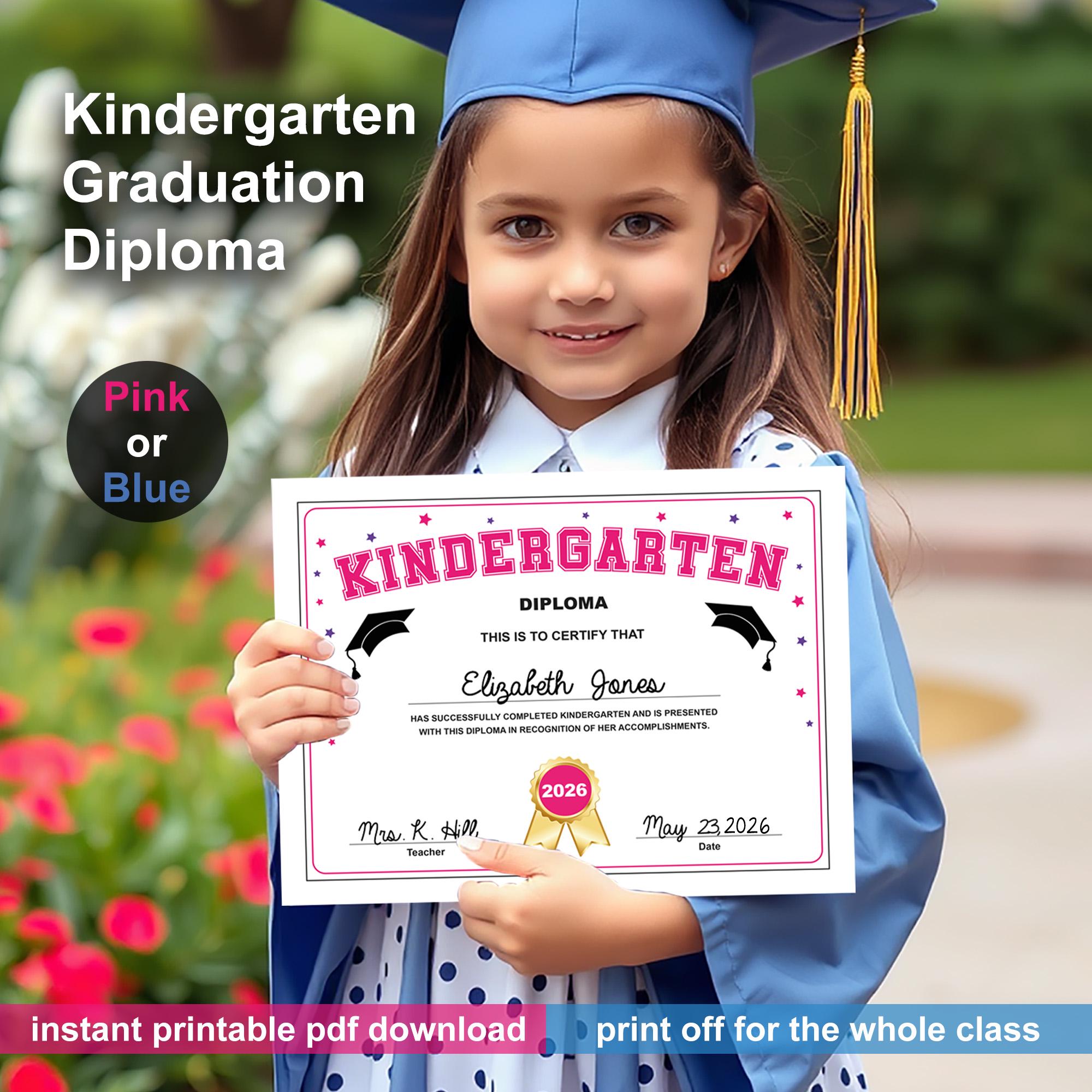 Kindergarten Graduation Diploma Printable: Pink or Blue Certificate ...