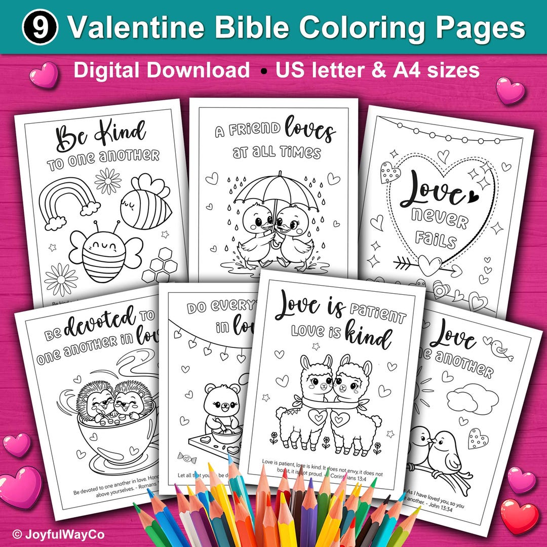 Valentines Bible Coloring Pages for Kids. Love Themed Christian ...