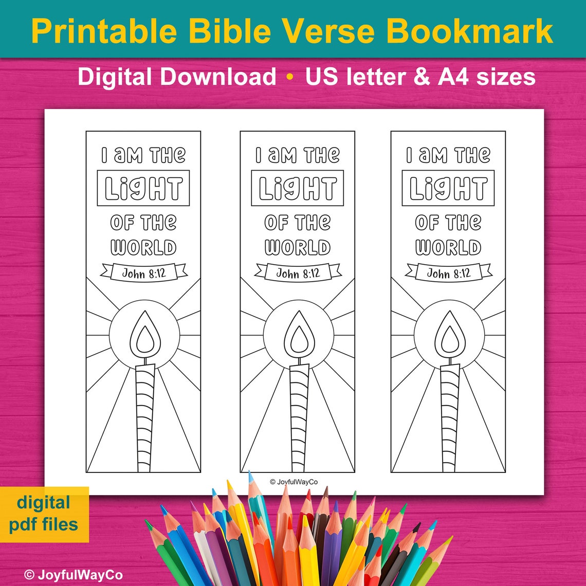 Printable Bible Verse Coloring Bookmark Craft | I Am the Light of the ...