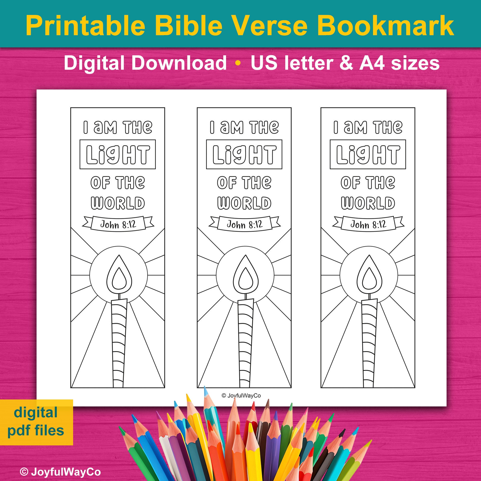 Printable Bible Verse Coloring Bookmark Craft | I Am the Light of the ...