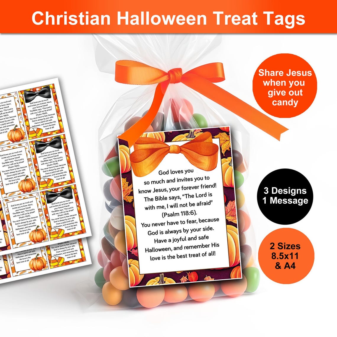 Christian Halloween Candy Treat Bag Tags, Trunk-or-treat Bible Candy ...