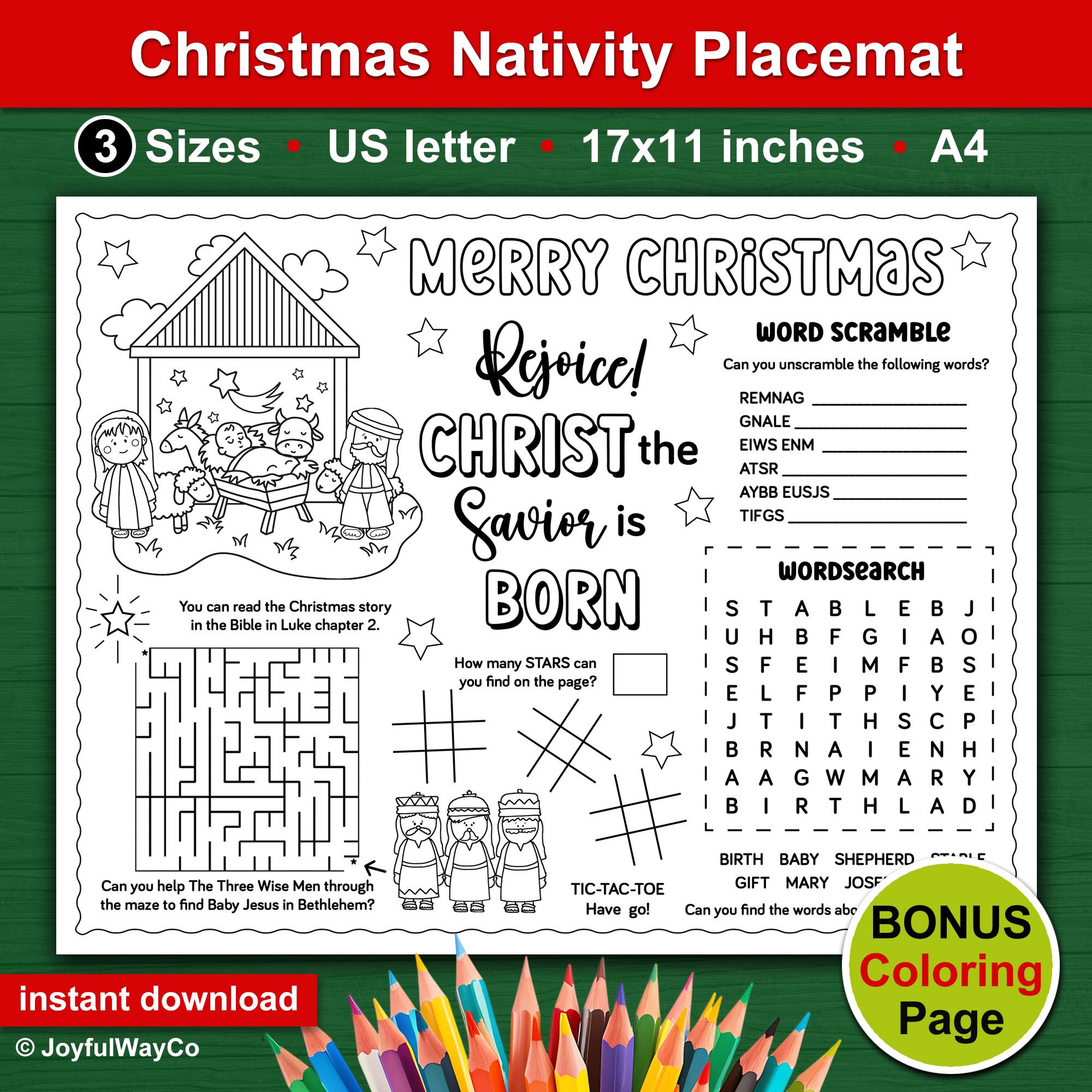 Christmas Activity Placemat for Kids, Merry Christmas Printable ...