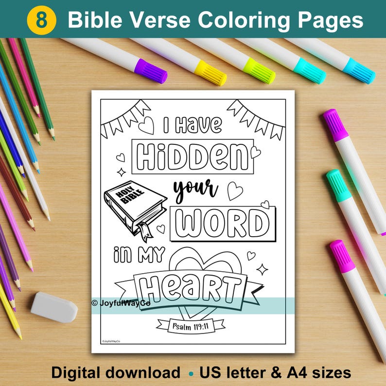 8 Bible Coloring Pages Bundle for Kids. Scripture Verses Coloring for ...
