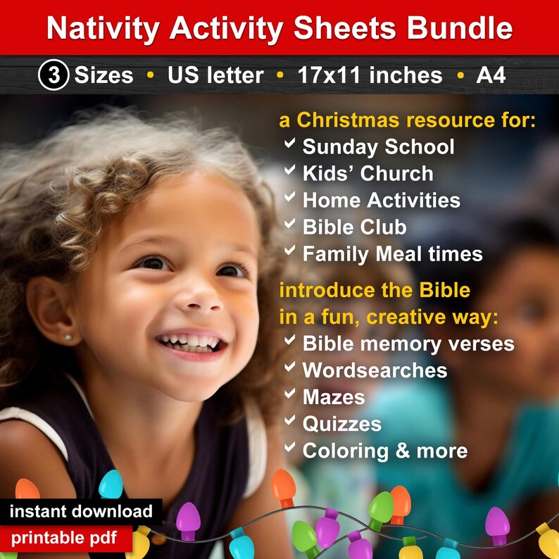 Christmas Nativity Activity Placemat Printable Bundle for Kids ...