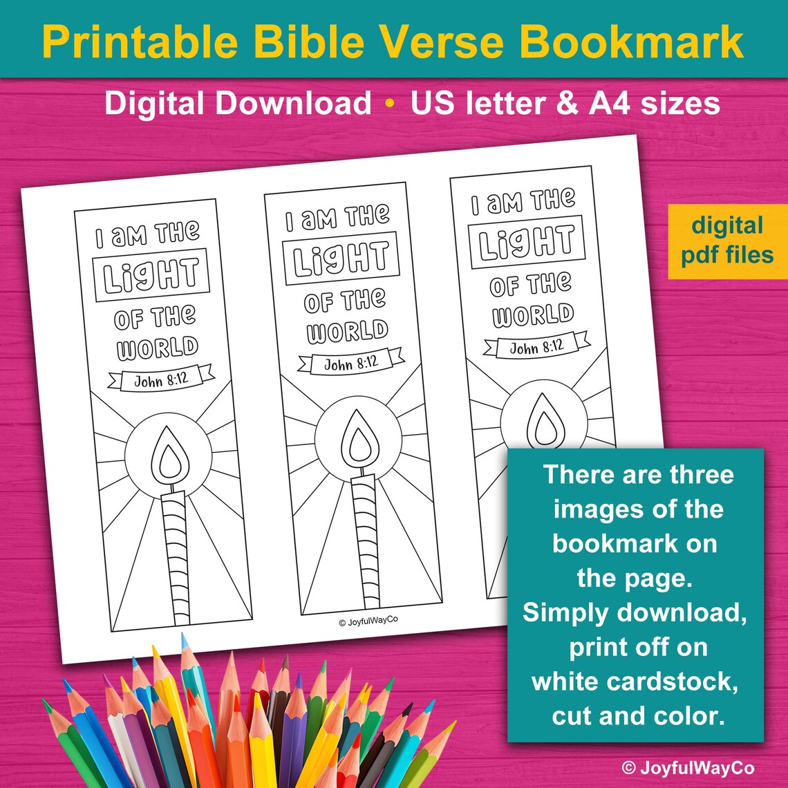 Printable Bible Verse Coloring Bookmark Craft. I Am the Light of the ...