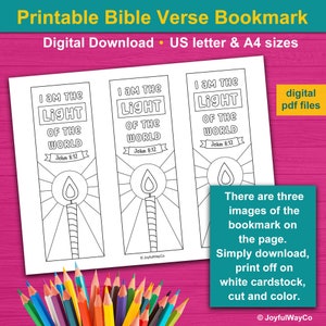 Printable Bible Verse Coloring Bookmark Craft | I Am the Light of the ...