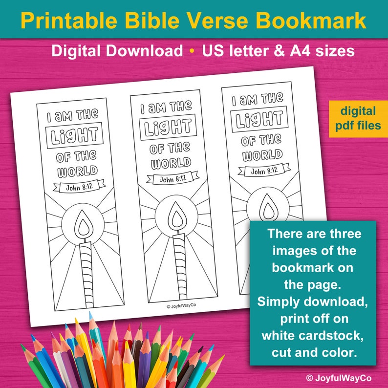 Printable Bible Verse Coloring Bookmark Craft | I Am the Light of the ...