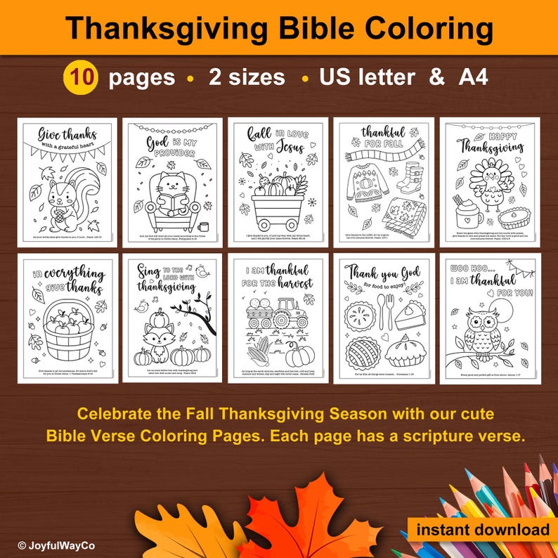 Thanksgiving Christian Coloring Pages Bundle for Kids. Bible Verse ...