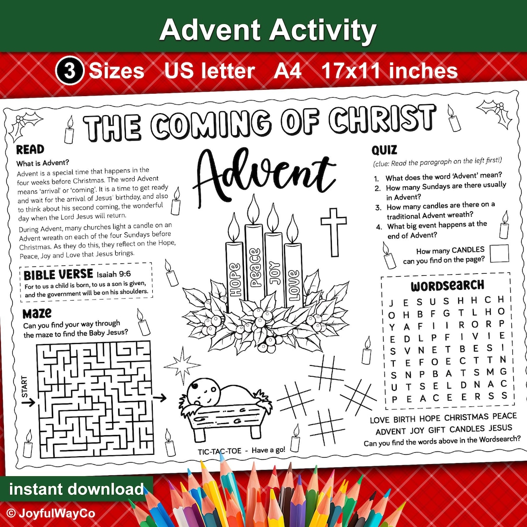 Advent Activity Placemat for Kids. Christian Advent Bible Printable for ...