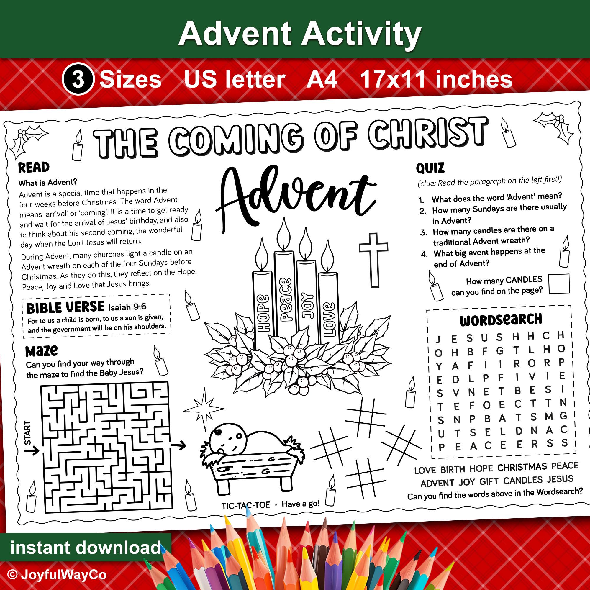 Advent Activity Placemat for Kids. Christian Advent Bible Printable for ...