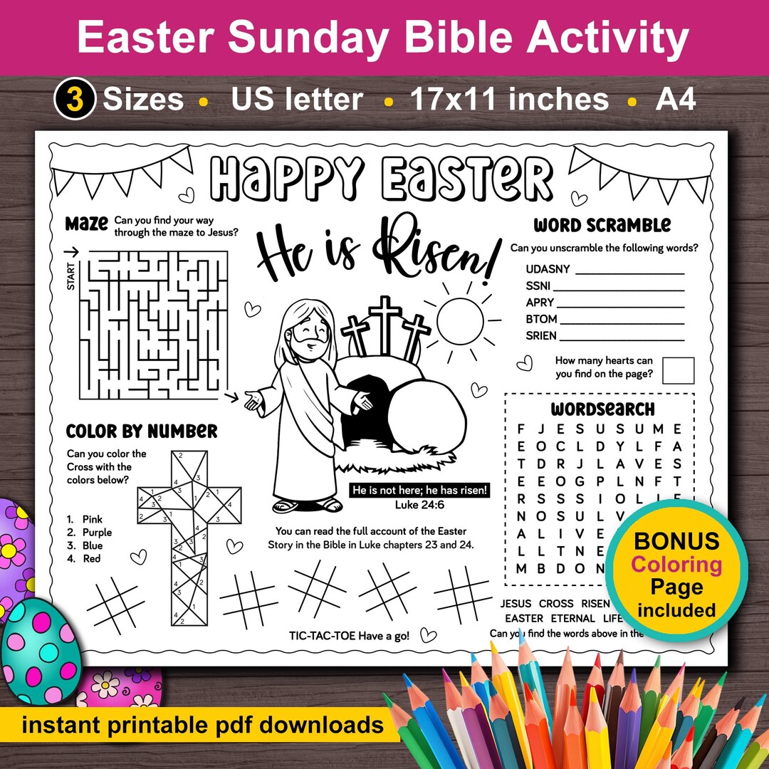 Easter Bible Activity Placemat: Sunday School Coloring Page (PDF ...