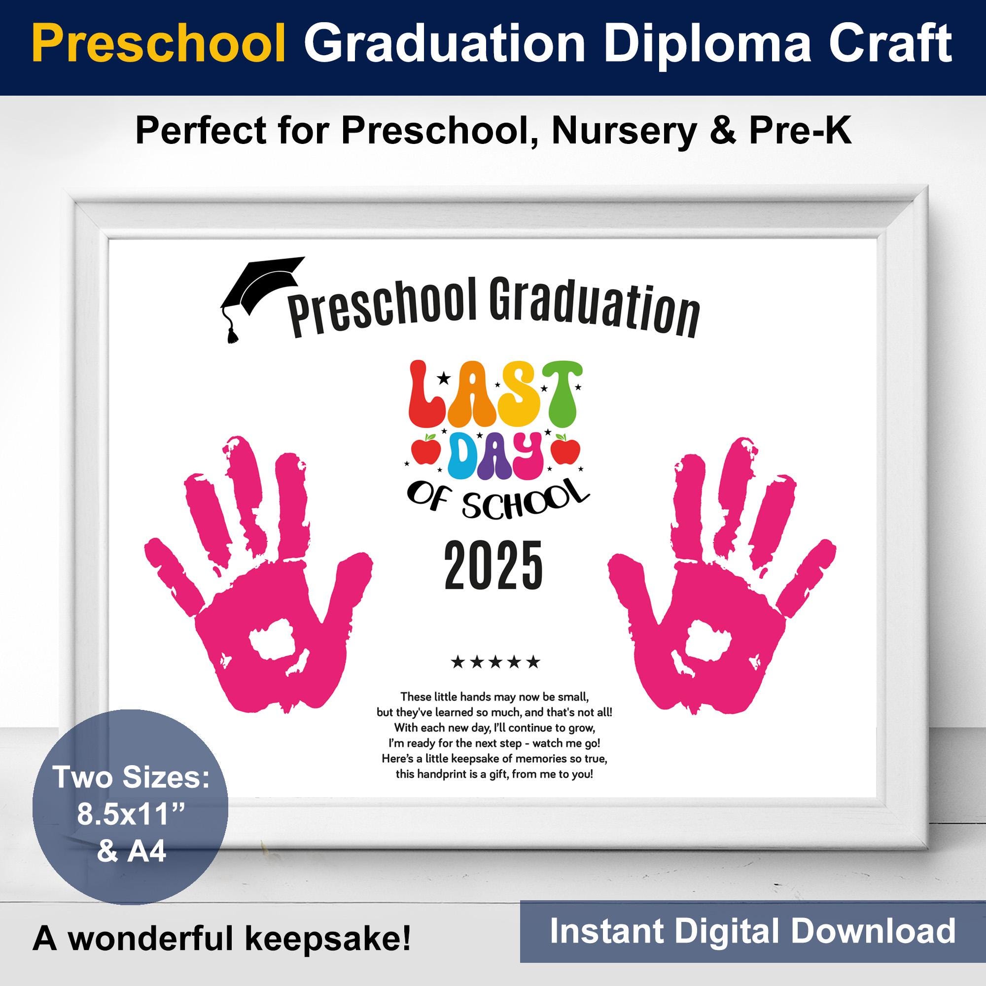 Preschool Graduation Diploma 2025. Handprint Graduation Certificate for ...